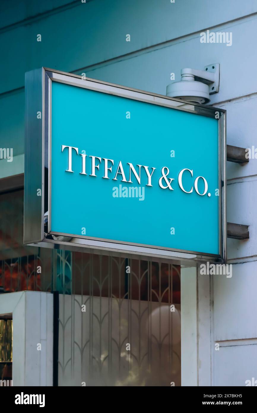 Nice, France - July 13, 2023: Signboard of the Tiffany boutique in the ...