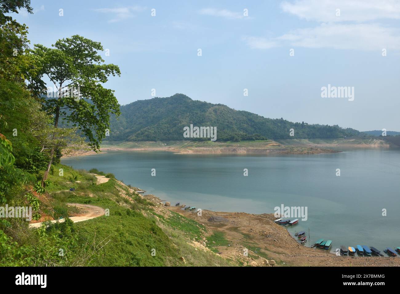 Khun Dan Prakarn Chon huge concrete dam with lower water level from El ...