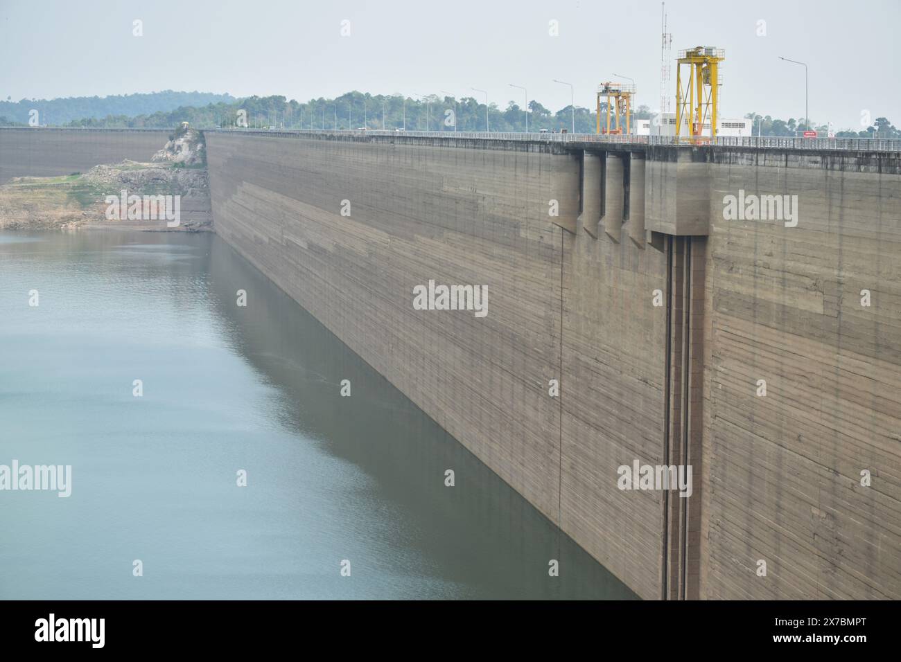 Khun Dan Prakarn Chon huge concrete dam with lower water level from El ...