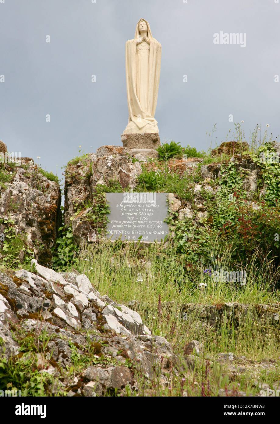A statue of Mary, the holy virgin and mother of Jesus, at the ruined ...