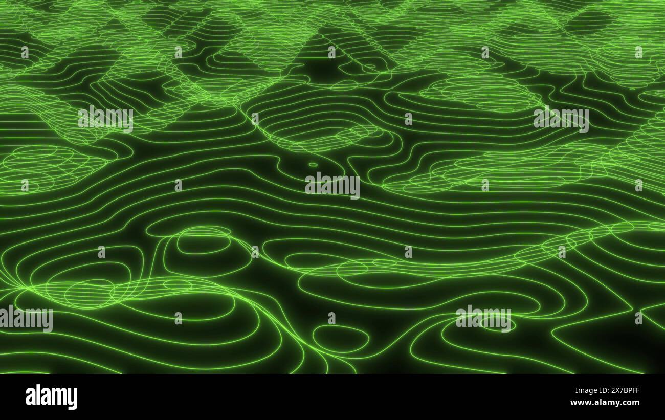 Green elevation line topography mountains curve lines 3d render Stock ...