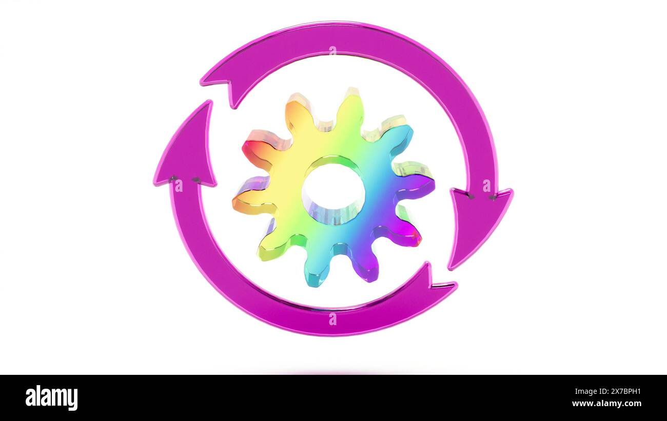 Color glass Gear arrow circle cycle on white bg 3d render Stock Photo ...
