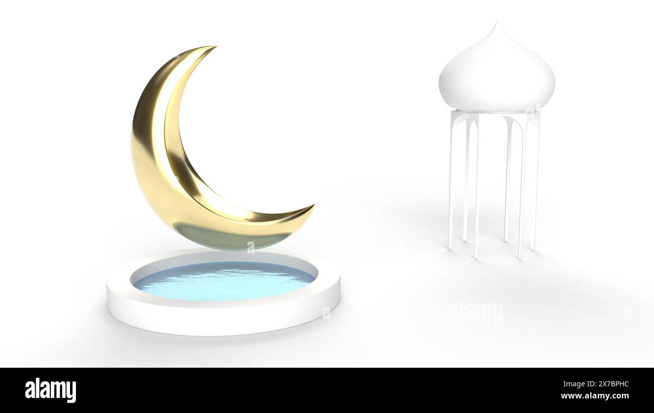 Gold crescent Moon swimming pool mosque 3d render Stock Photo - Alamy
