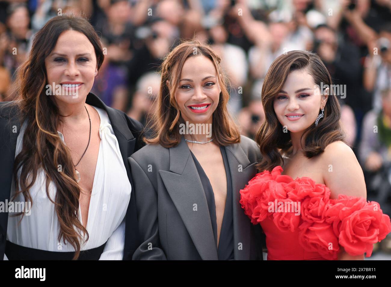 Karla Sofia Gascon, Zoe Saldana and Selena Gomez attending the Emilia Perez Photocall as part of ...