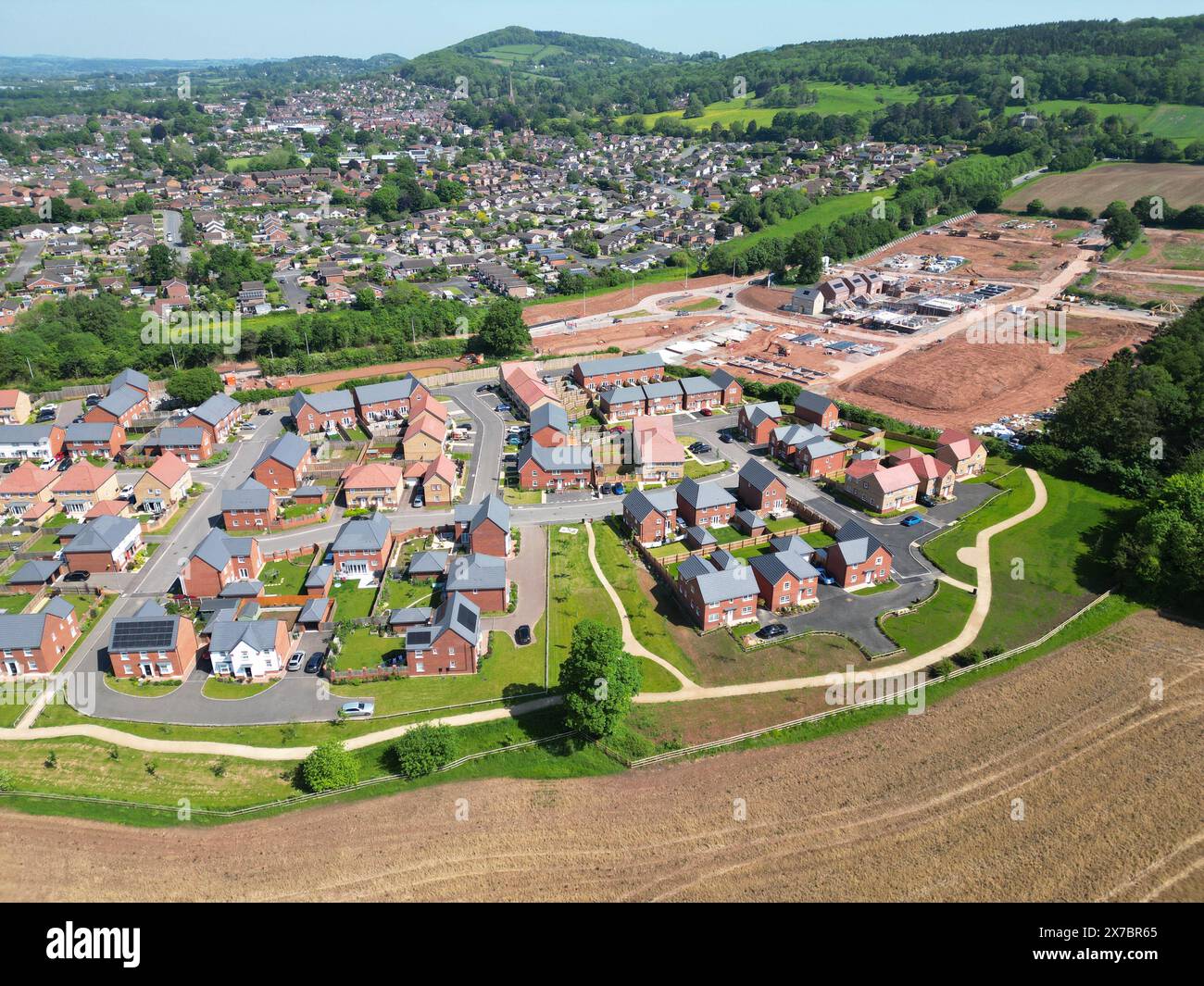 Ledbury Herefordshire UK aerial view of new build housing development ...