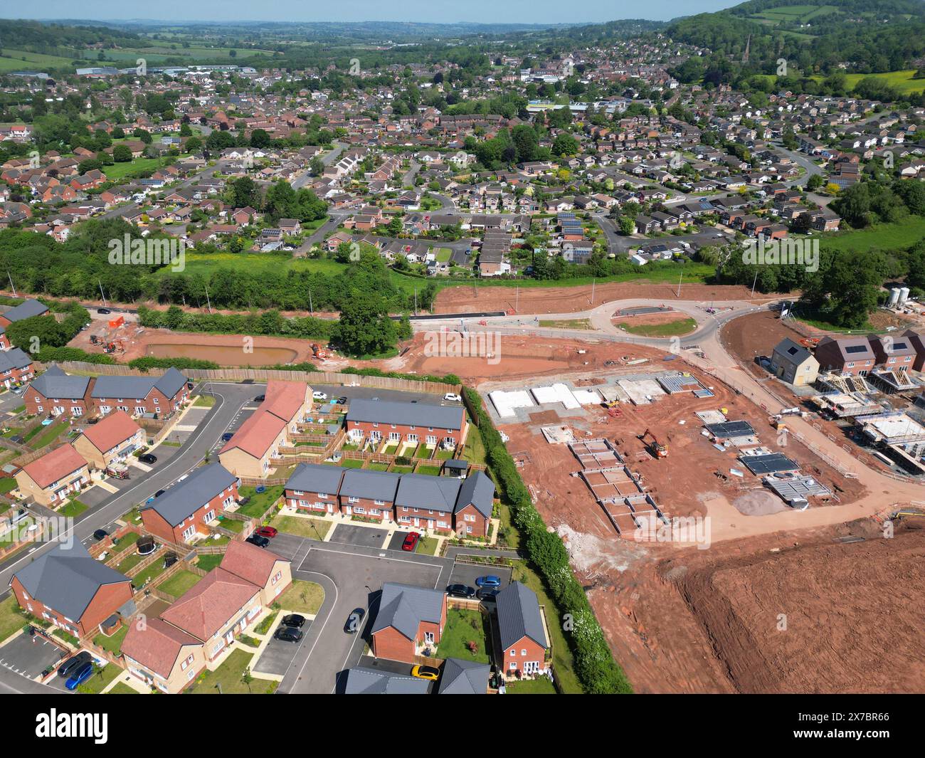 Ledbury Herefordshire UK aerial view of new build housing development ...