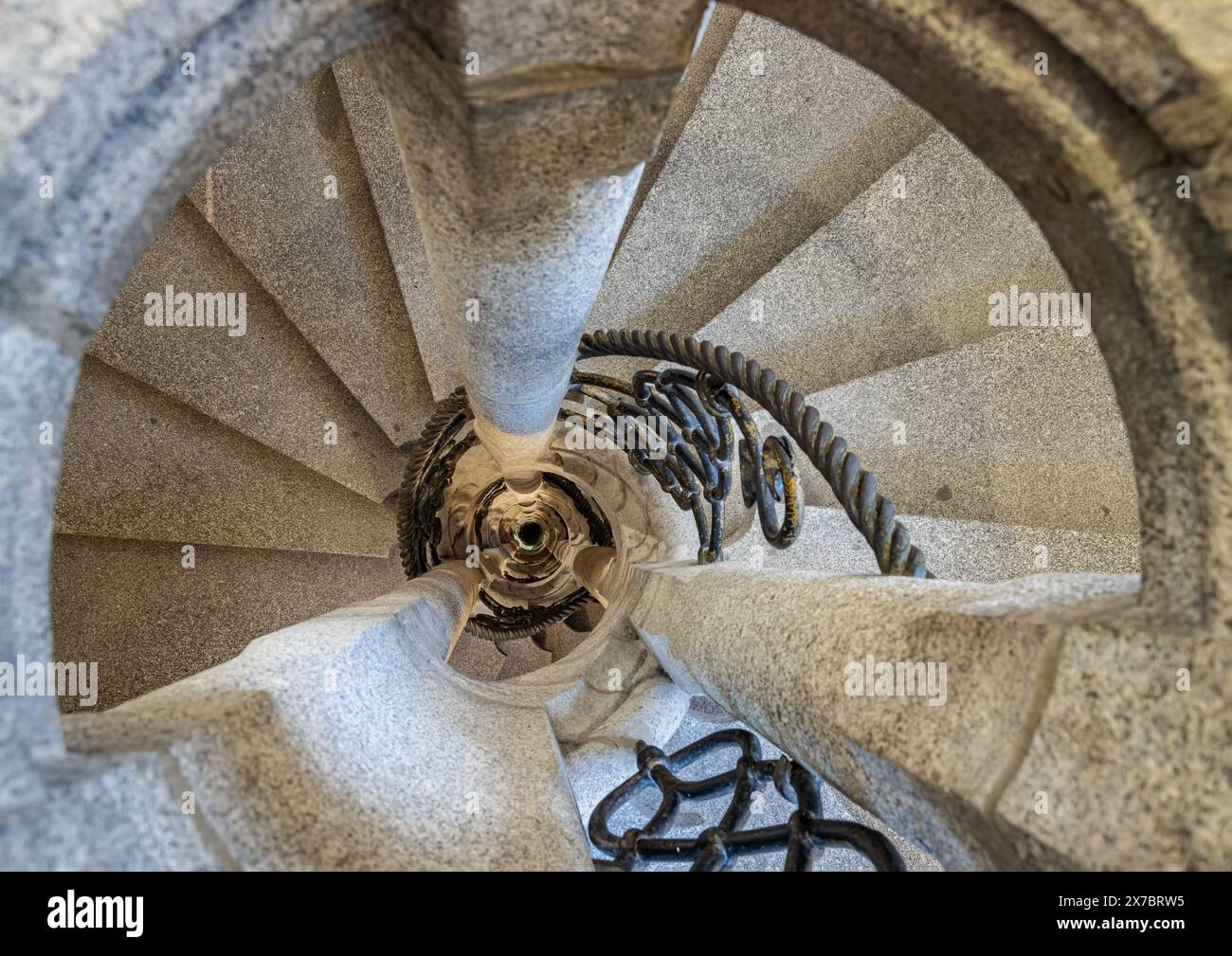 Munich, Germany - Dec 21, 2023 - Upside view of The old stone spiral ...