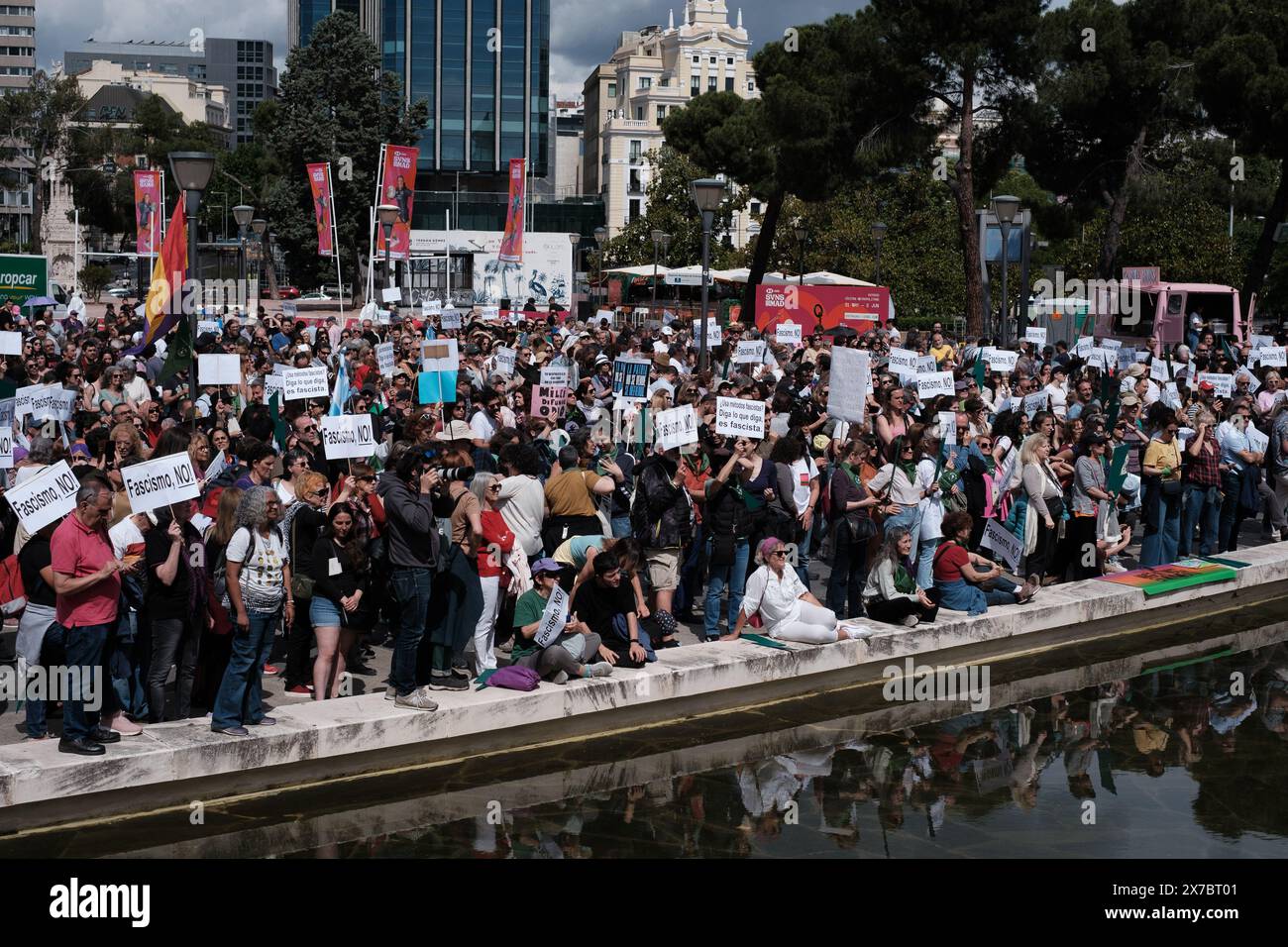Several people protest during a demonstration against Milei's visit to ...
