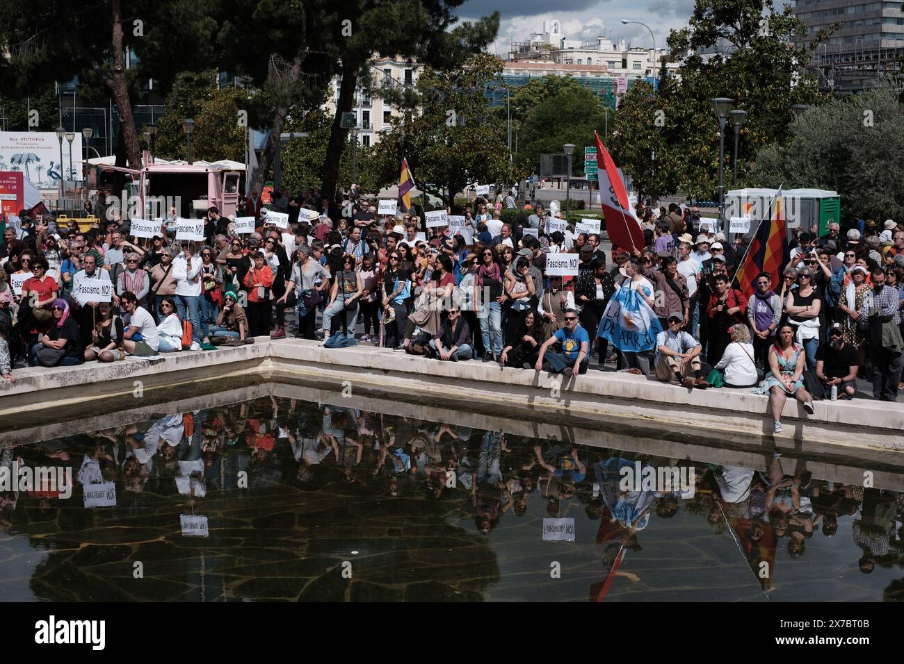 Several people protest during a demonstration against Milei's visit to ...