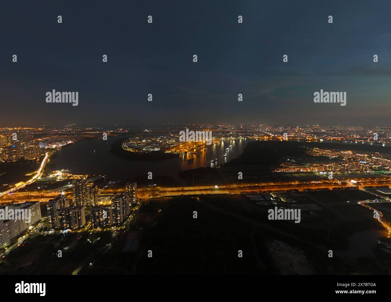 Aerial view from drone of Ho Chi Minh city port, canal system for ...