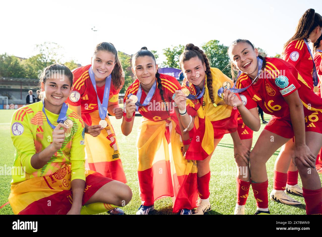 Malmö, Sweden. 18th, May 2024. The winning feeling from goalkeeper Laia (1), Amaya (5), Adriana ...