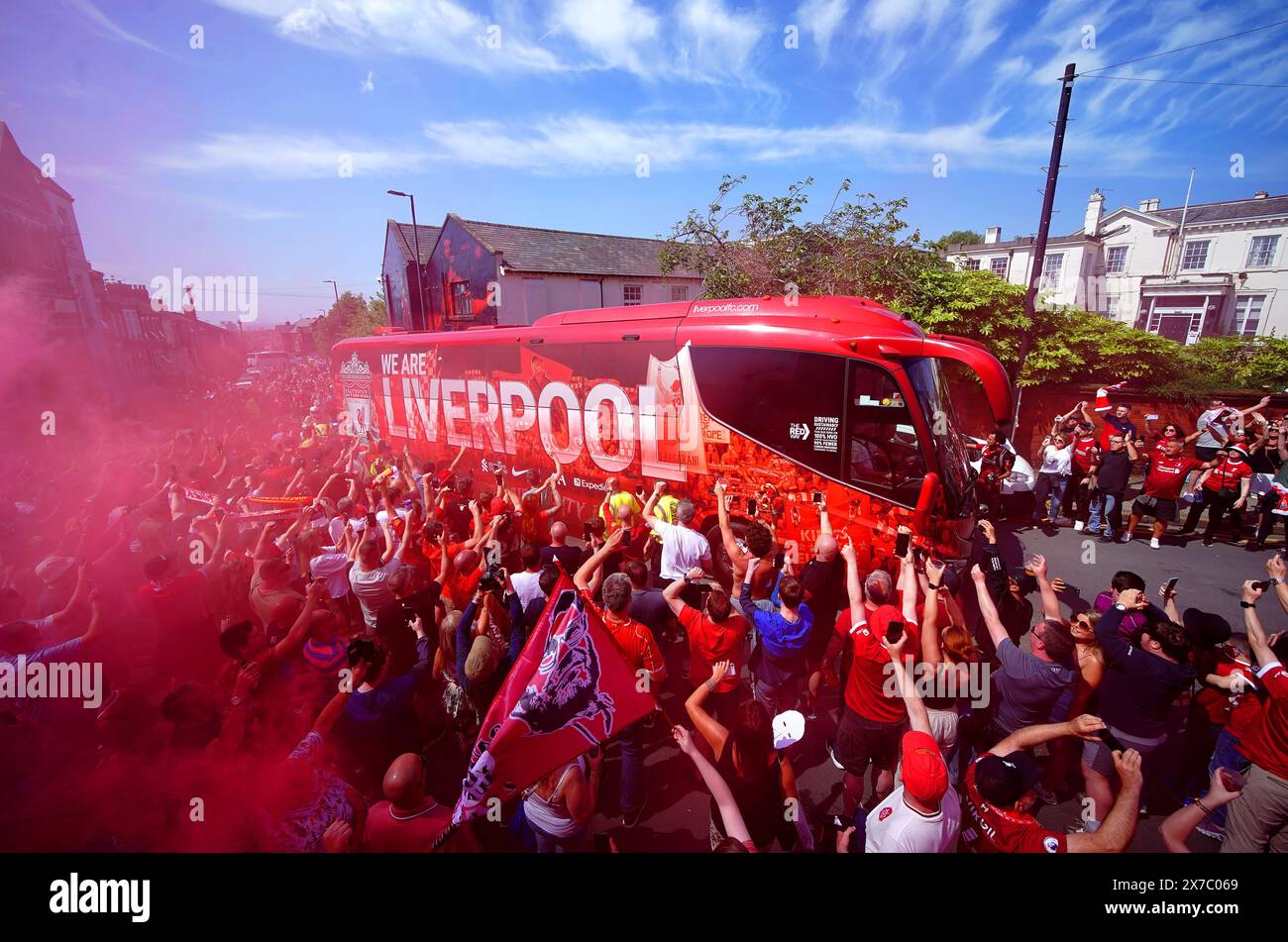 The Liverpool team bus arrives ahead of the Premier League match at ...
