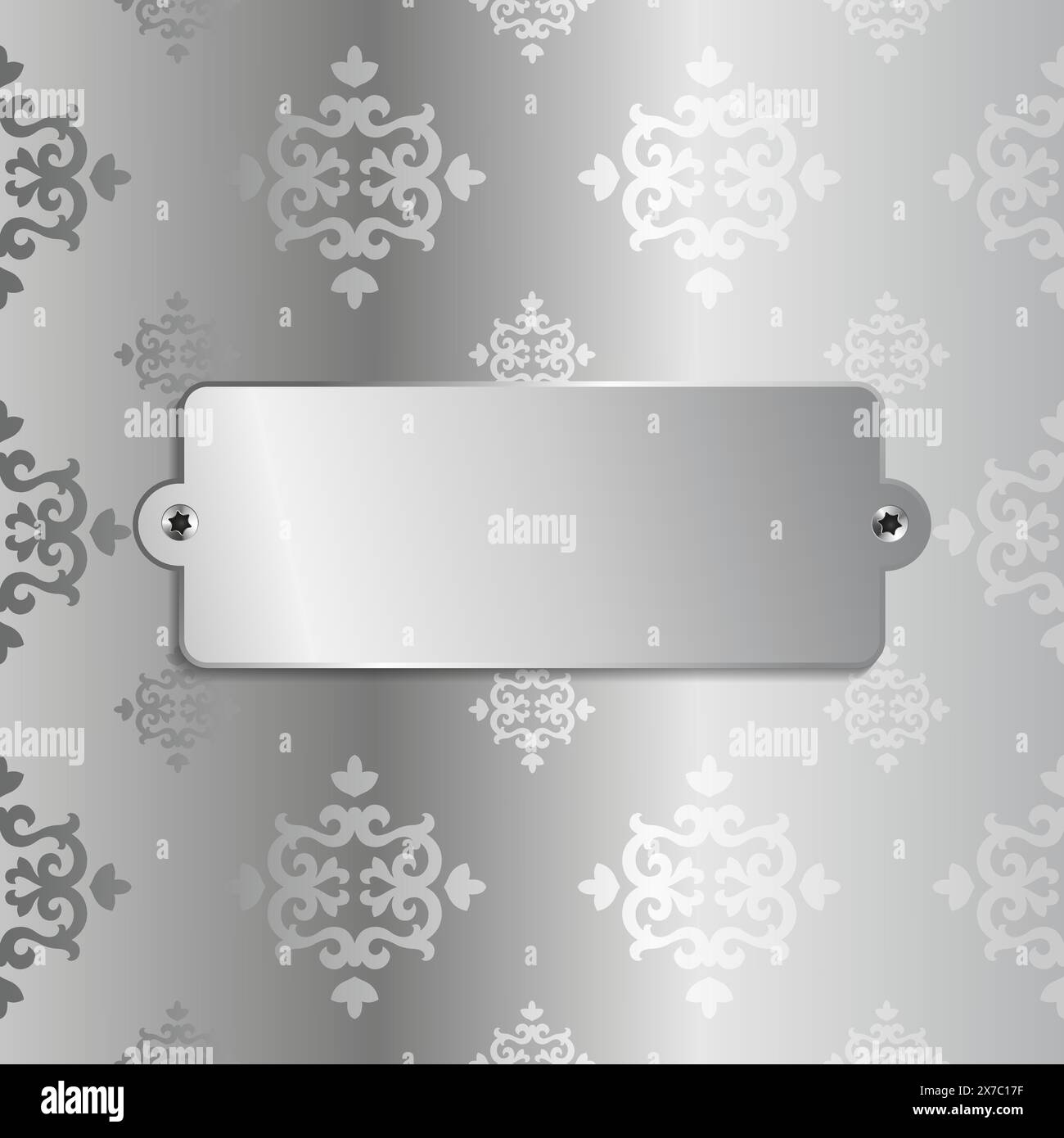 3D Name Engraving silver plate on floral silver background. Polished ...