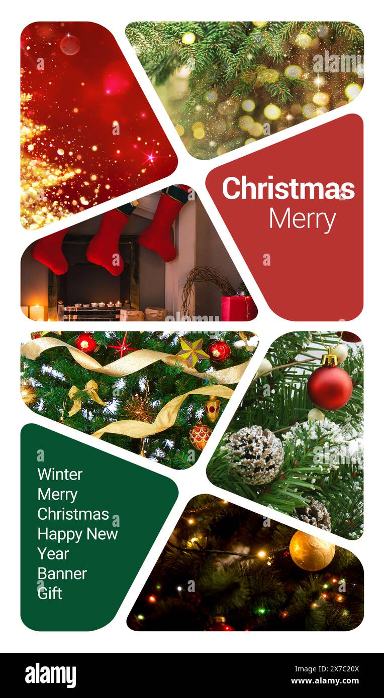 Merry Christmas Concept Photo Collage. Can be used for visual stand ...