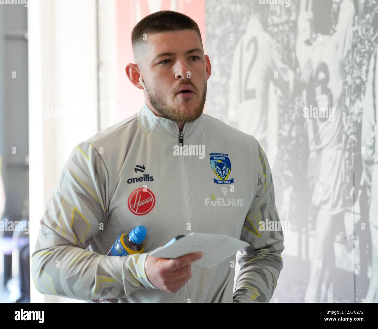 Danny Walker of Warrington Wolves arrives at the stadium before the ...