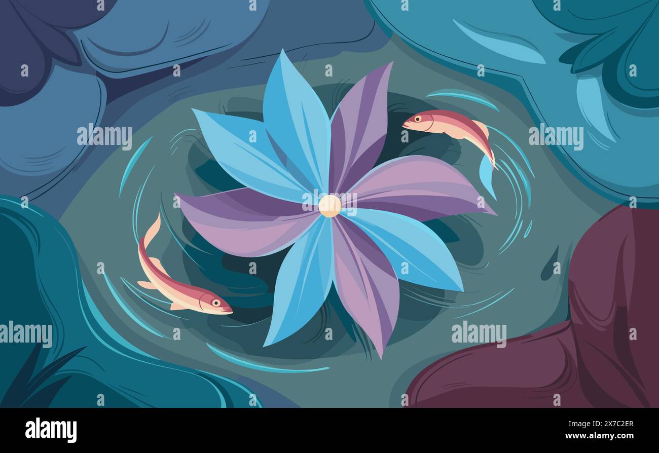 Overhead view of pond with flowers and fishes Stock Vector Image & Art ...