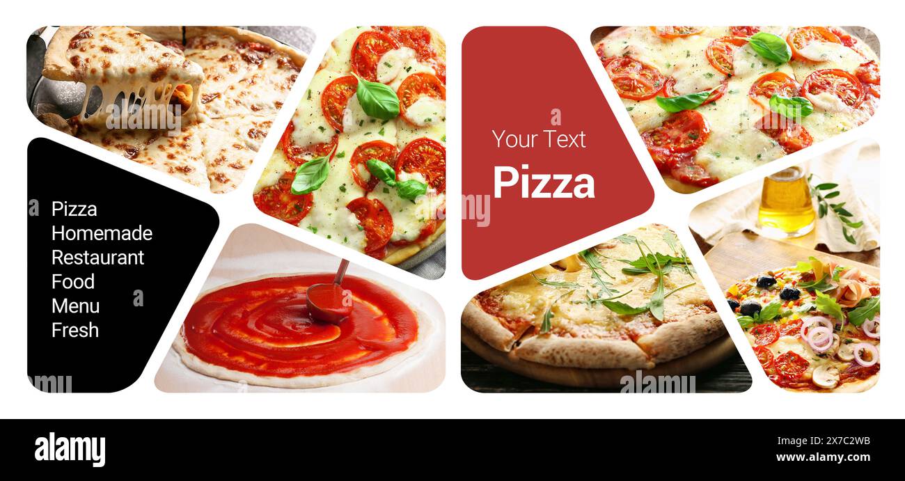 Pizza Concept Photo Collage. Can be used for visual stand, display ...