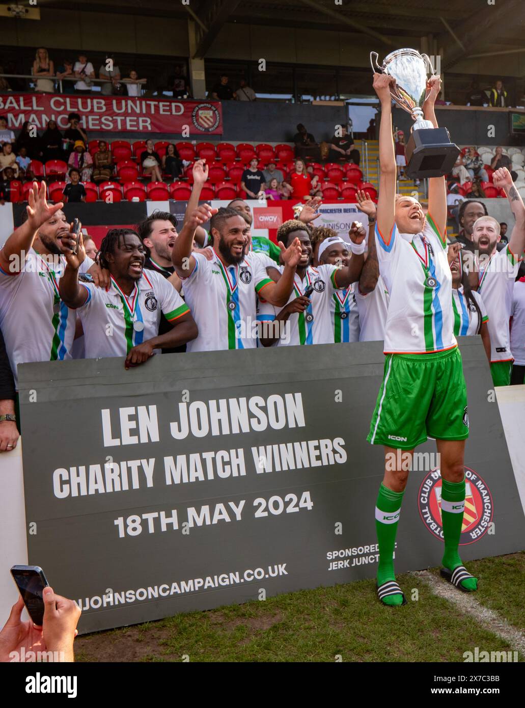 Len Johnson celebrity team celebrate victory after penalty shoot out at ...