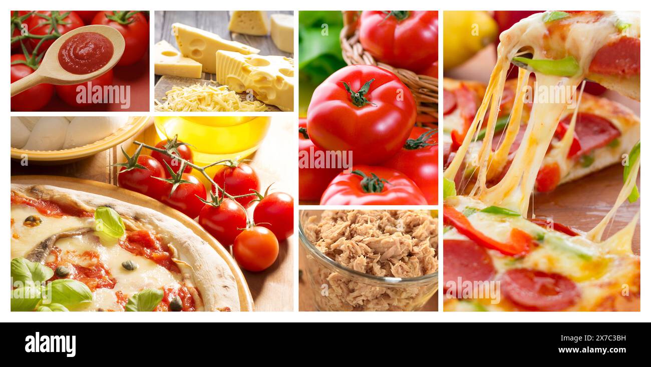 Pizza Concept Photo Collage. Can be used for visual stand, display ...