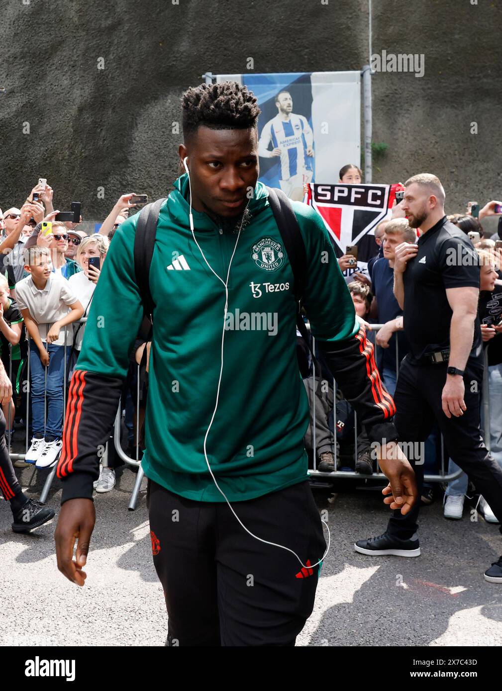Manchester United goalkeeper Andre Onana arrives at the ground ahead of ...