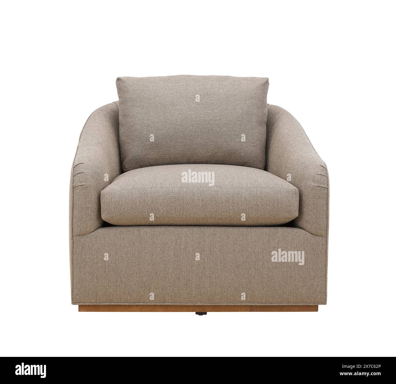 cut out fabric armchair soft cushion with wood leg isolated on white ...