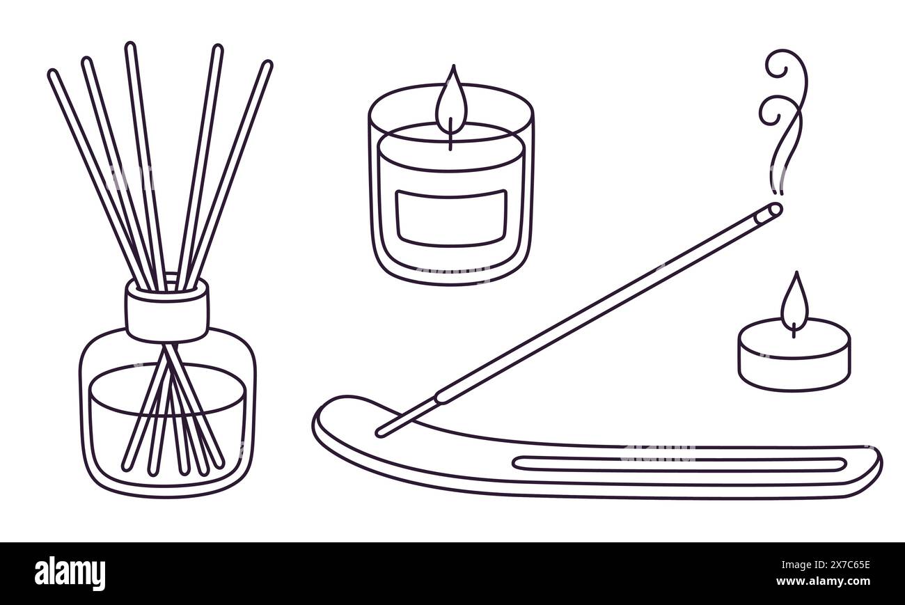Home fragrance doodles set. Scented candles, reed aroma diffuser ...