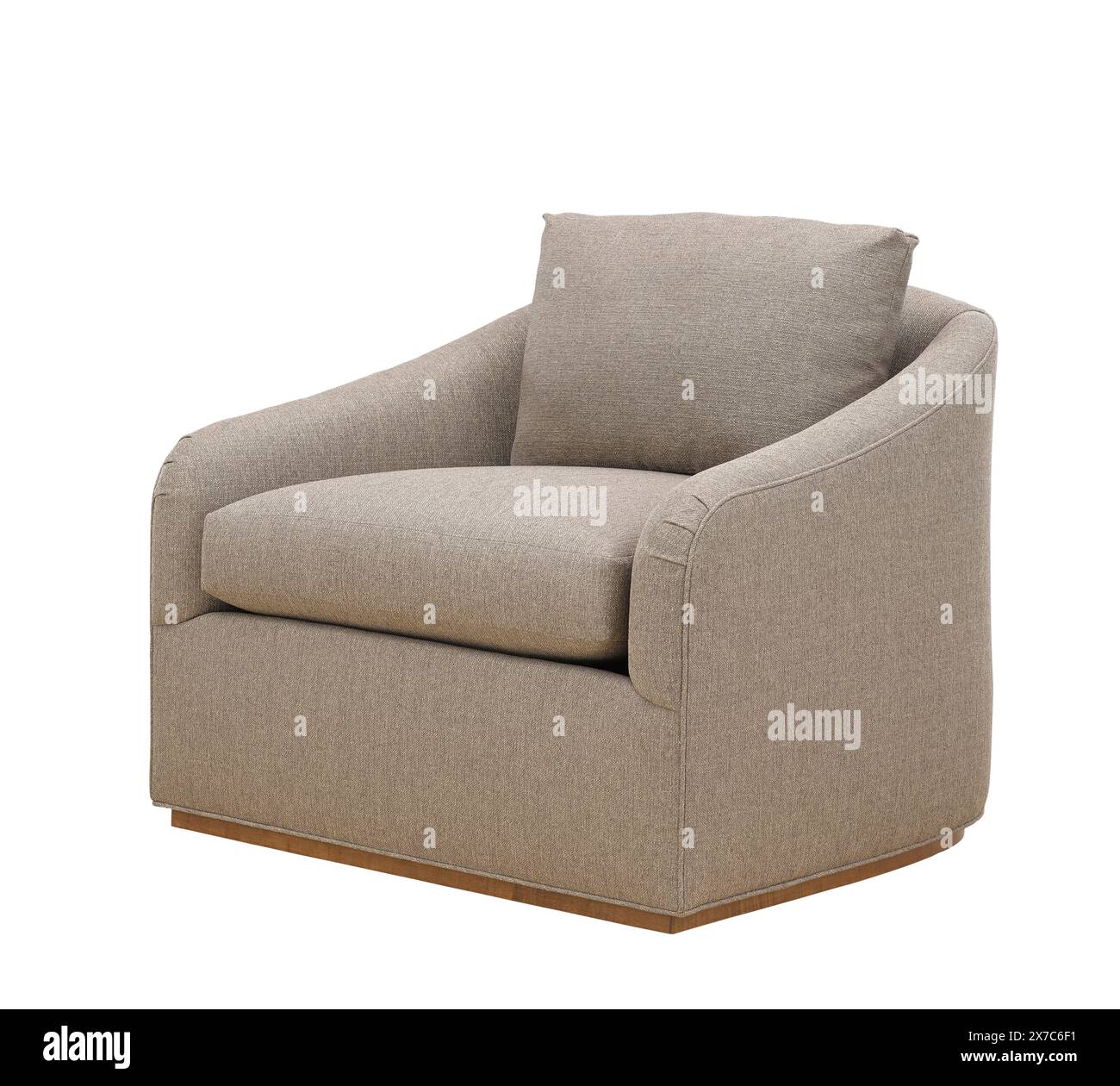 cut out fabric armchair soft cushion with wood leg isolated on white ...