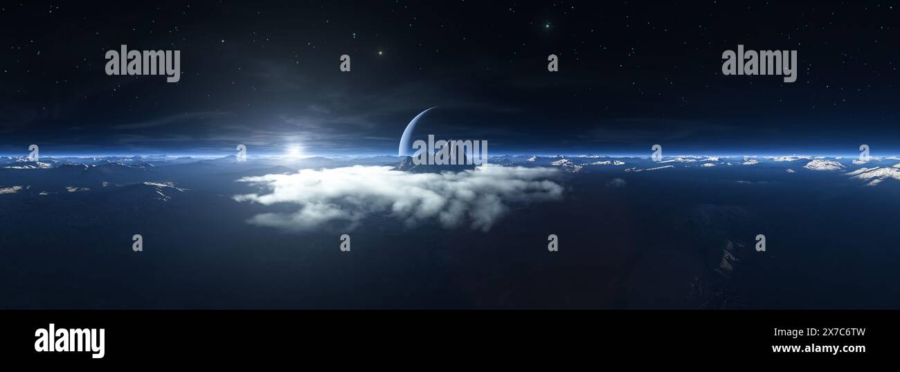 Aerial Panorama of Alien Planet Landscape. Futuristic Sci-fi Background ...