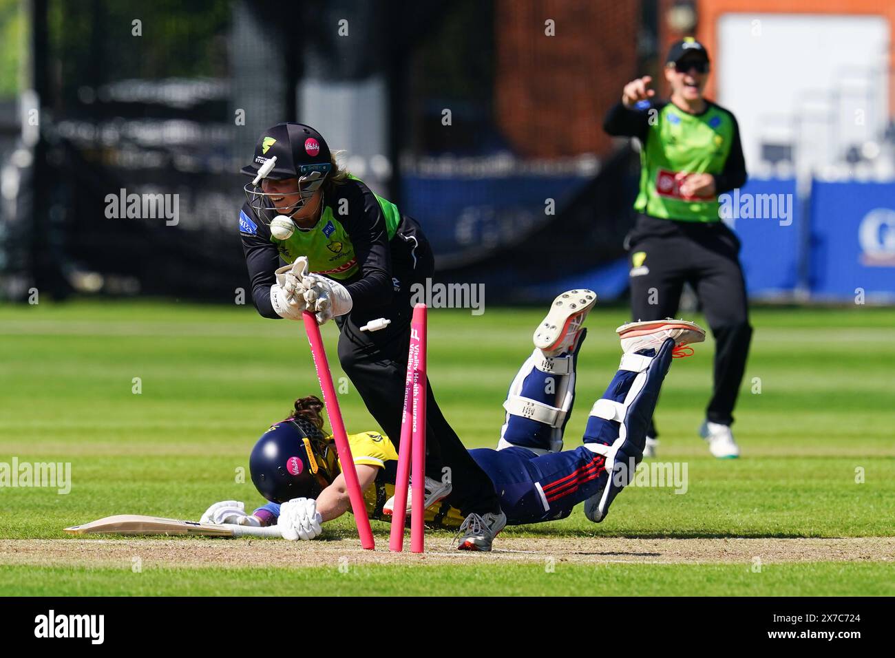 Bristol, UK, 19 May 2024. Western Storm's Natasha Wraith dislodges the ...