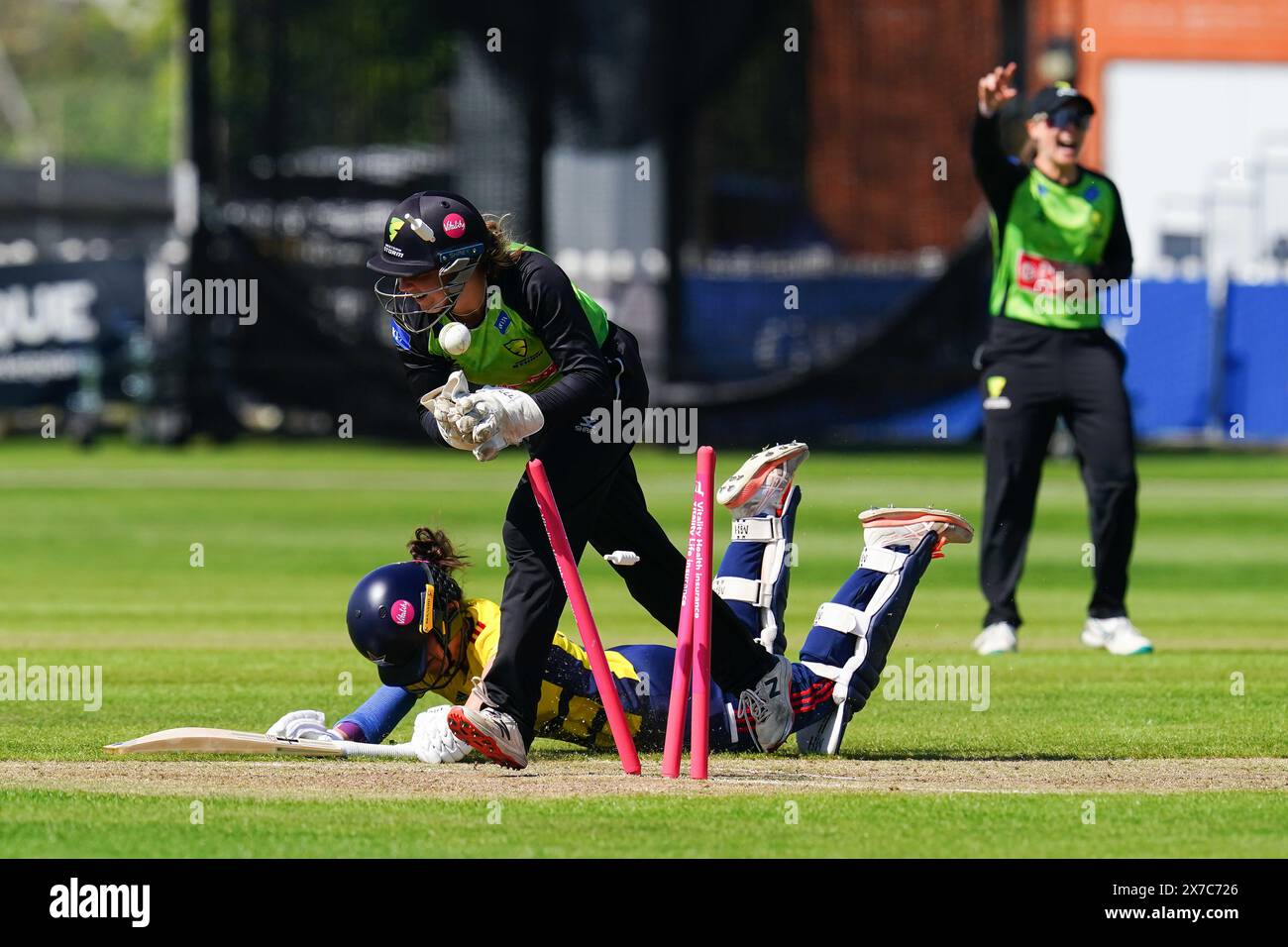 Bristol, UK, 19 May 2024. Western Storm's Natasha Wraith dislodges the ...