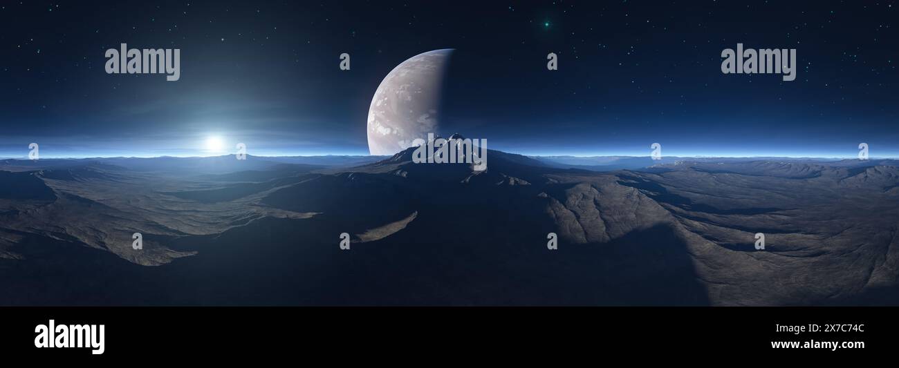 Aerial Panorama of Alien Planet Landscape. Futuristic Sci-fi Background ...