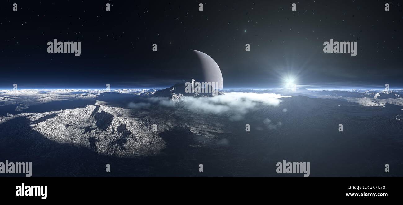 Aerial Panorama of Alien Planet Landscape. Futuristic Sci-fi Background ...