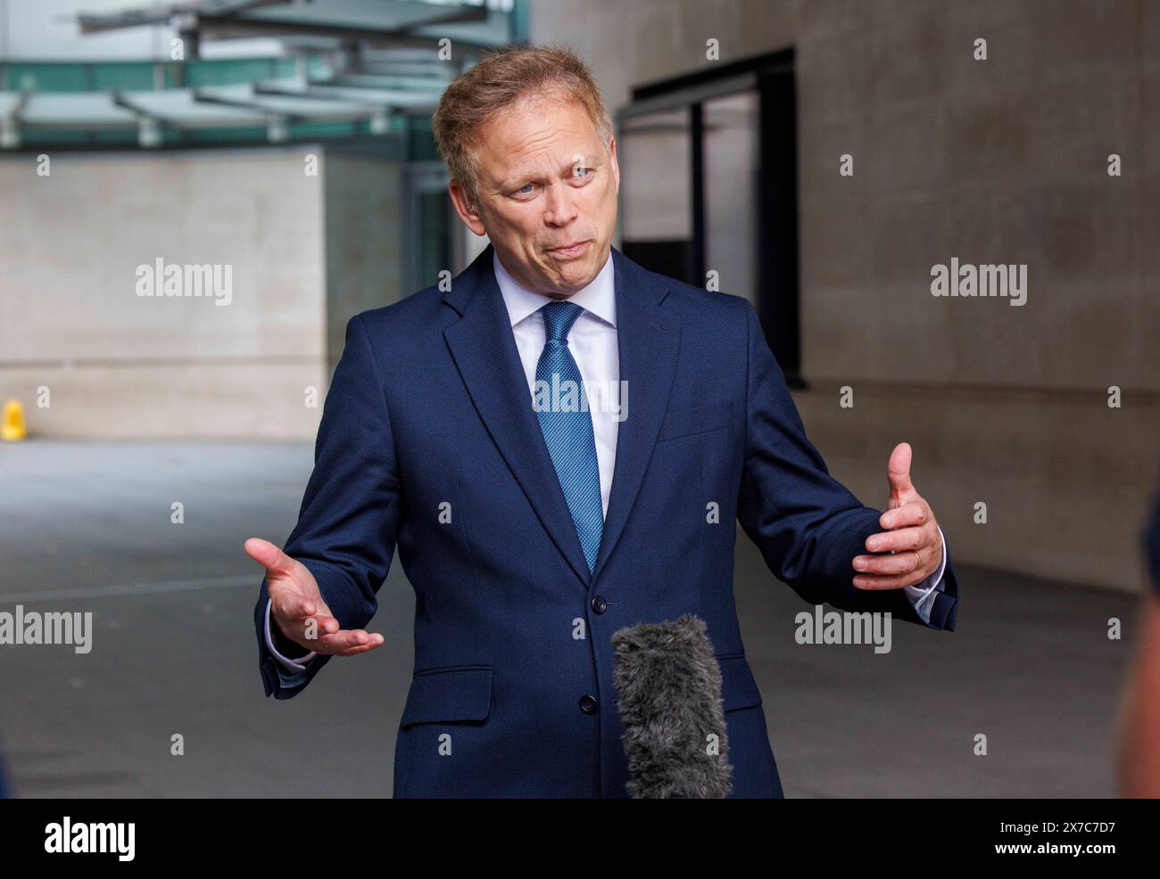 Grant Shapps, Secretary of State for Defence, gives an interview after appearing on Sunday with ...
