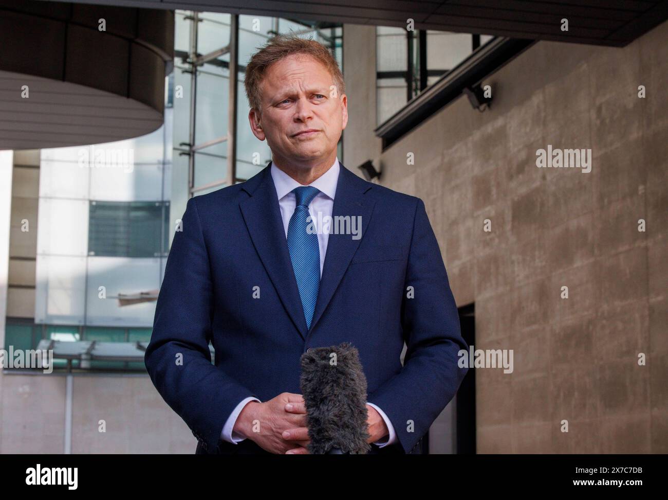 Grant Shapps, Secretary of State for Defence, gives an interview after appearing on Sunday with ...