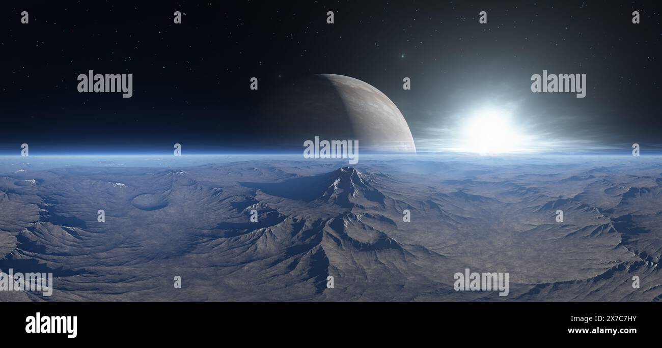 Aerial Panorama of Alien Planet Landscape. Futuristic Sci-fi Background ...