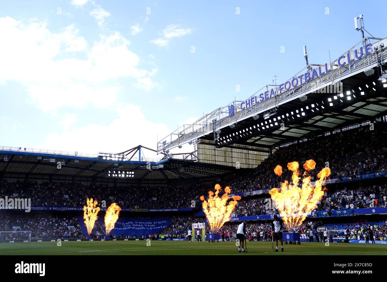 Pyrotechnics are set off ahead of the Premier League match at Stamford ...