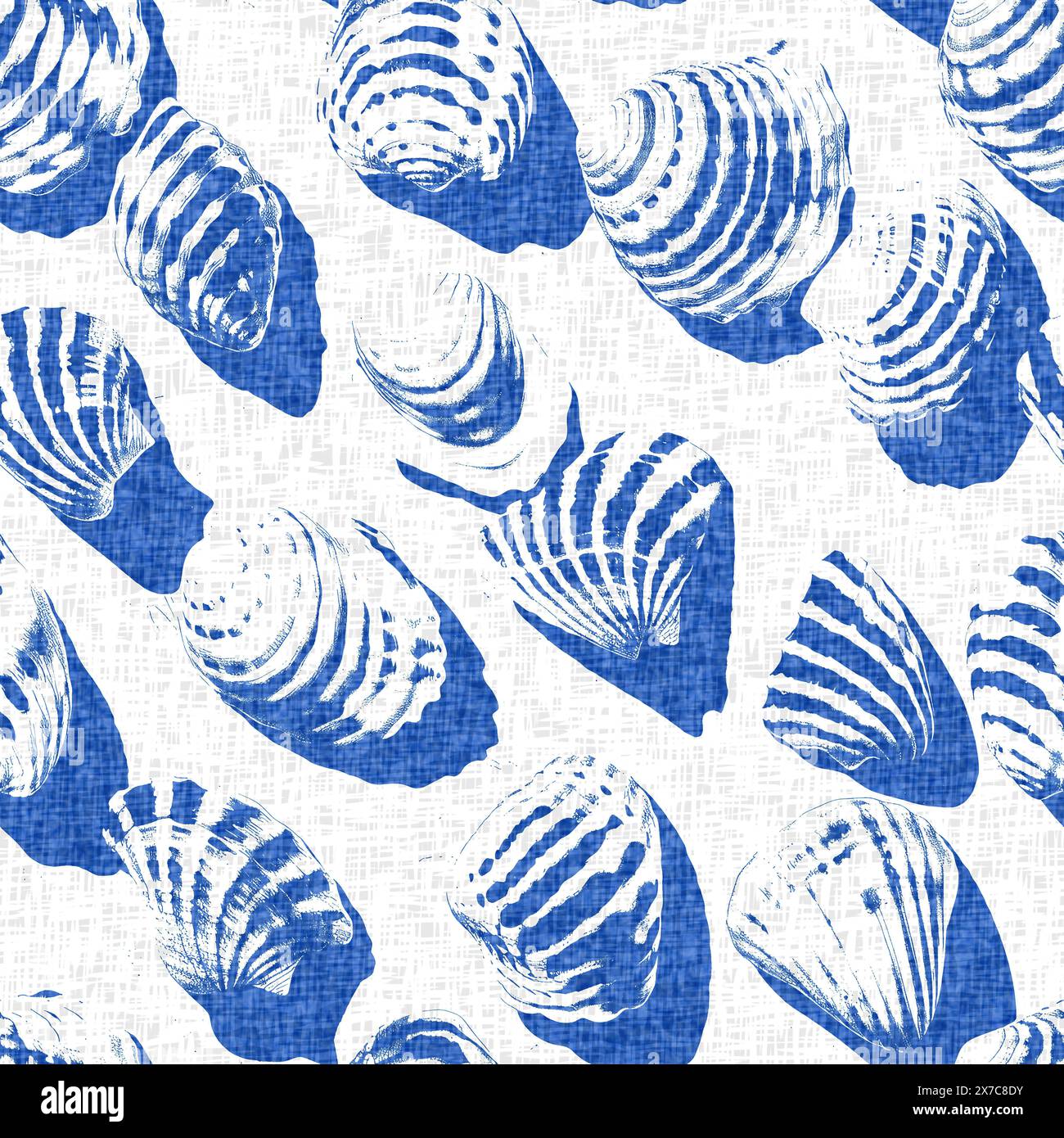 Azure blue white shell motif with linen seamless batik background ...