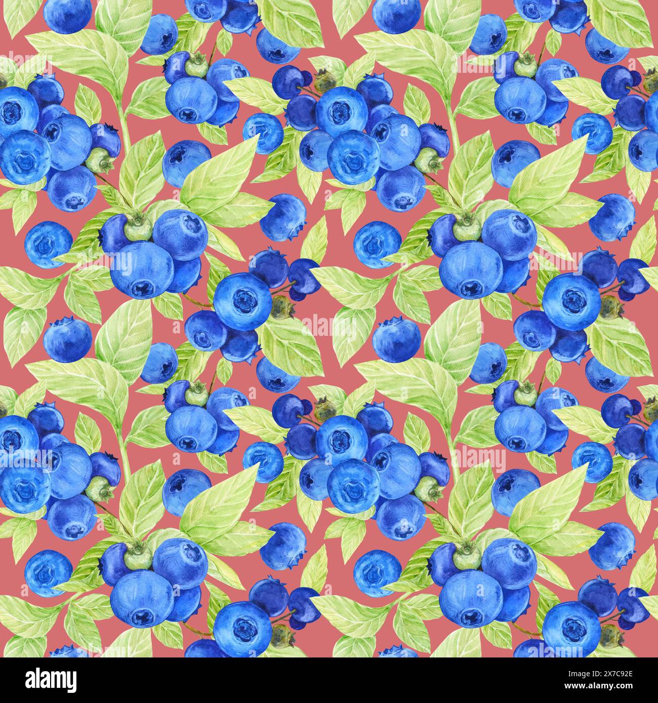 Blueberry watercolor pattern. Seamless pattern of ripe berries and ...