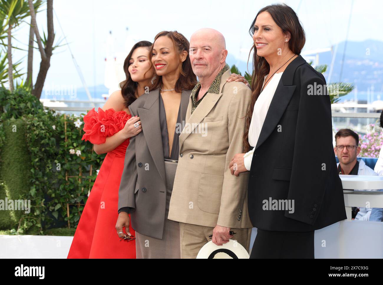 Cannes, France. 19th May, 2024. Selena Gomez, Zoe Saldana, Jacques Audiard, Karla Sofía Gascón ...