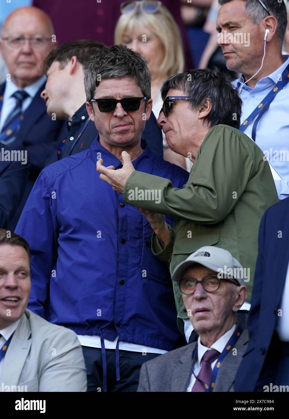 Noel Gallagher (left) and Johnny Marr in the stands before the Premier ...