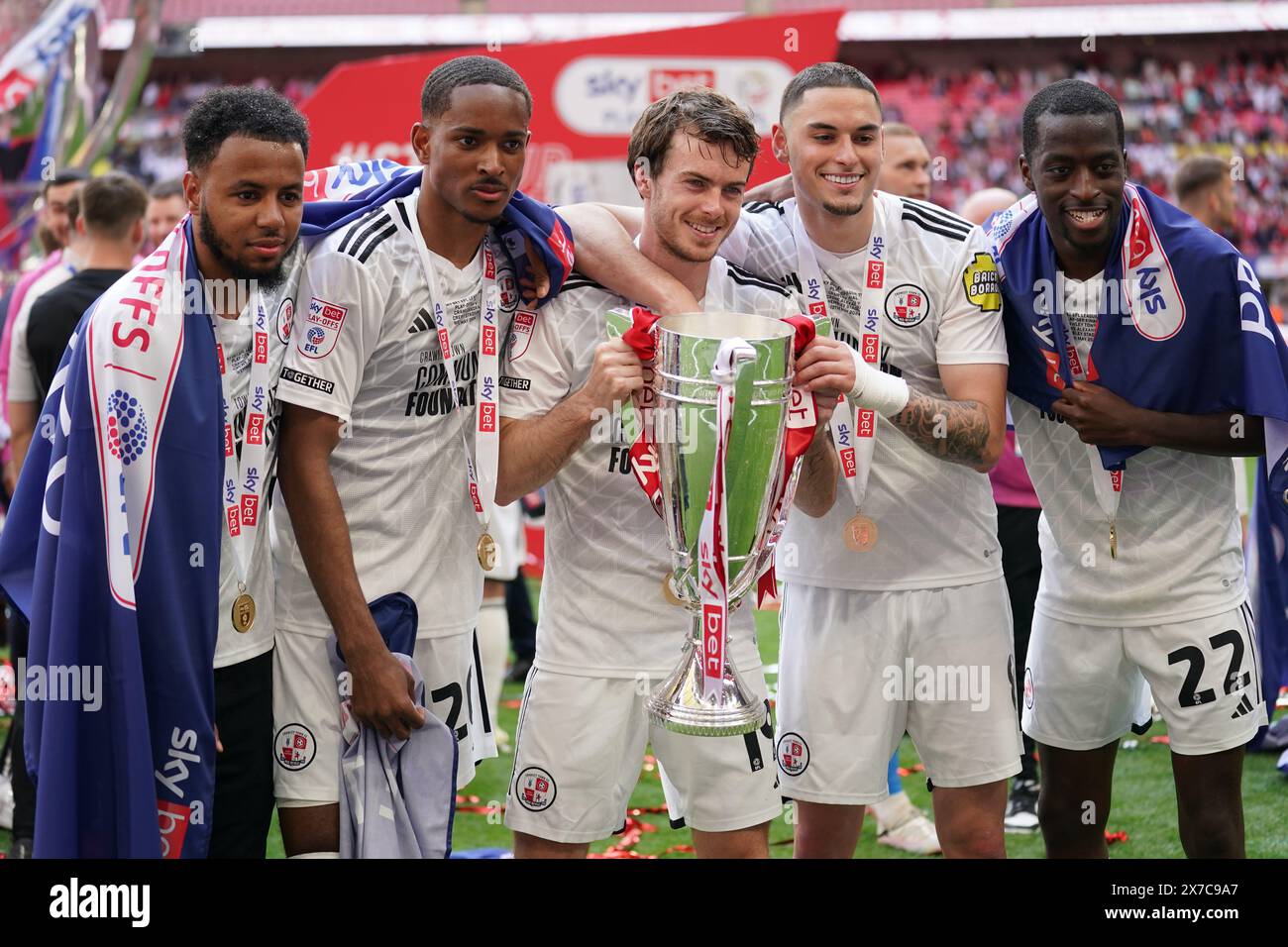 London, UK. 19th May, 2024. Joy Mukena of Crawley Town, Jeremy Kelly of ...