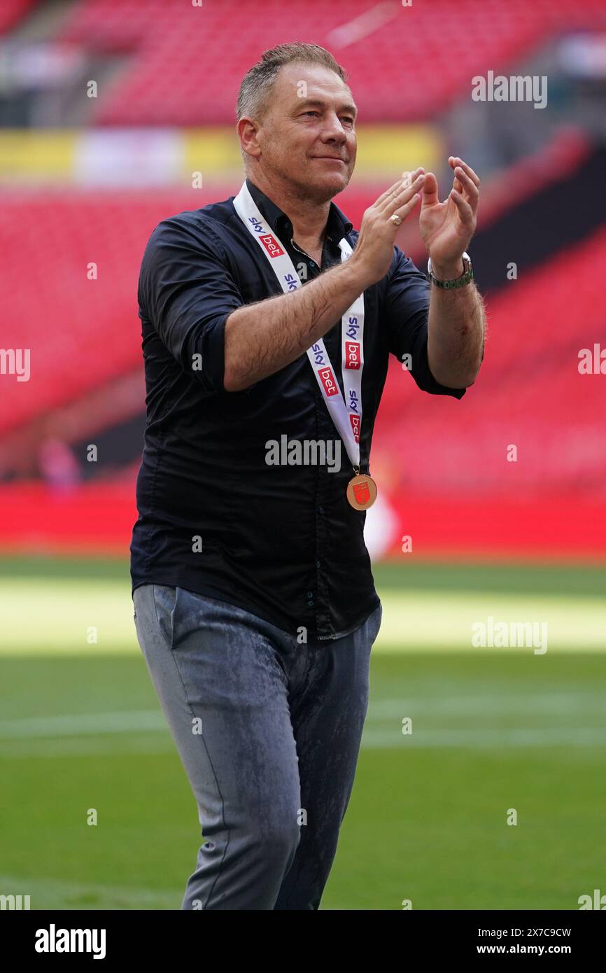 London, UK. 19th May, 2024. Scott Lindsey Manager, of Crawley Town ...