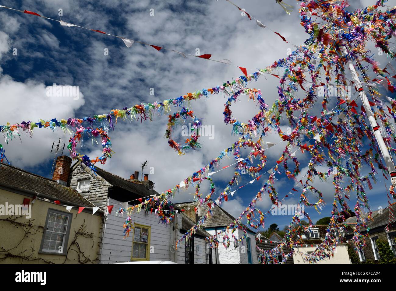 Mayday Celebrations left up in the Town Padstow Cornwall England uk ...