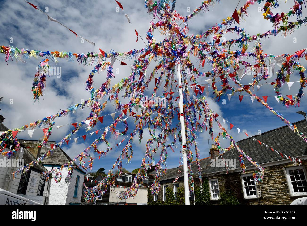 Mayday Celebrations left up in the Town Padstow Cornwall England uk ...