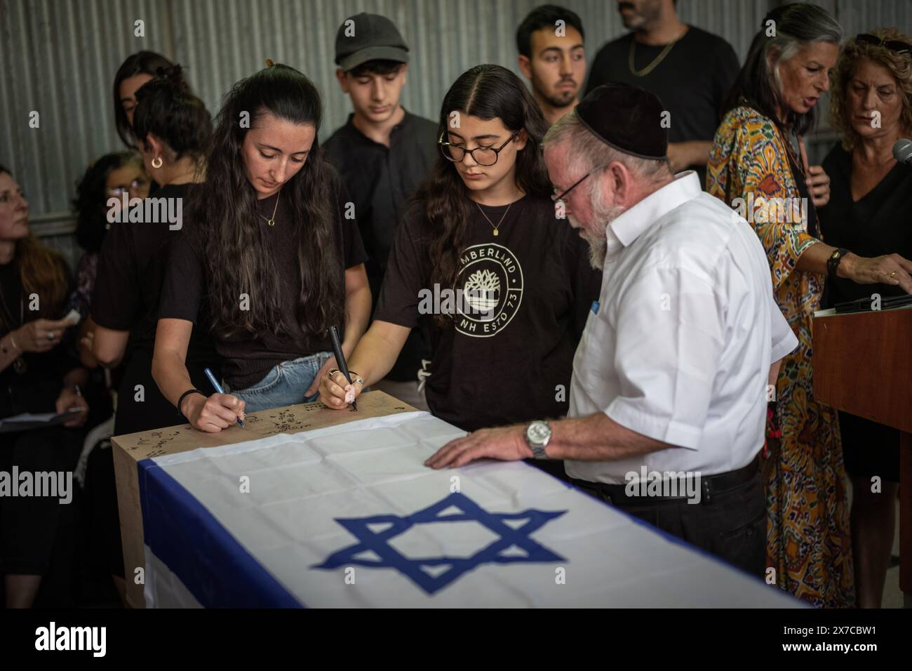 19 May 2024, Israel, Srigim-Li On: Relatives and friends write on the ...