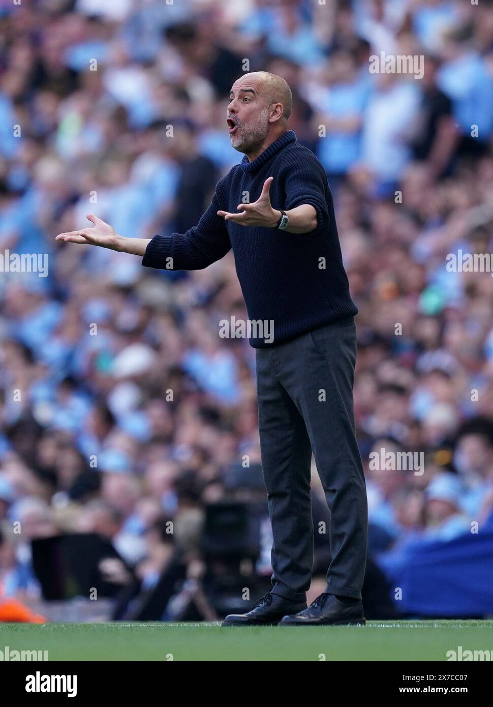 Manchester City manager Pep Guardiola on the touchline during the ...