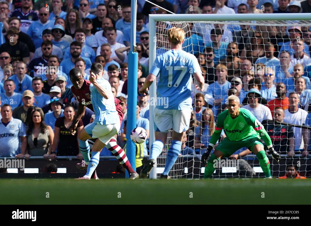 Manchester City's Phil Foden scores their side's second goal of the ...