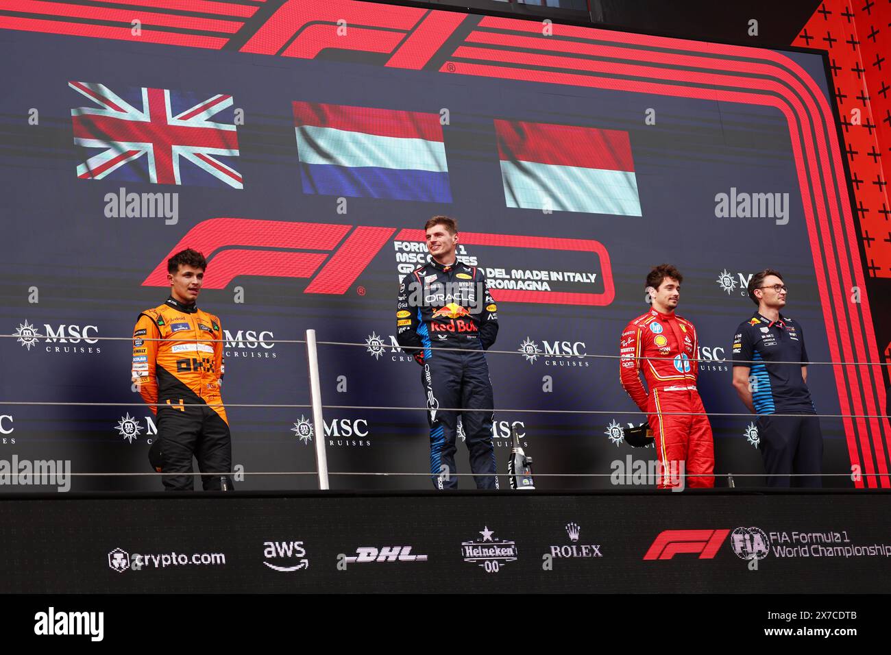 Imola, Italy. 19th May, 2024. The podium (L to R): Lando Norris (GBR ...