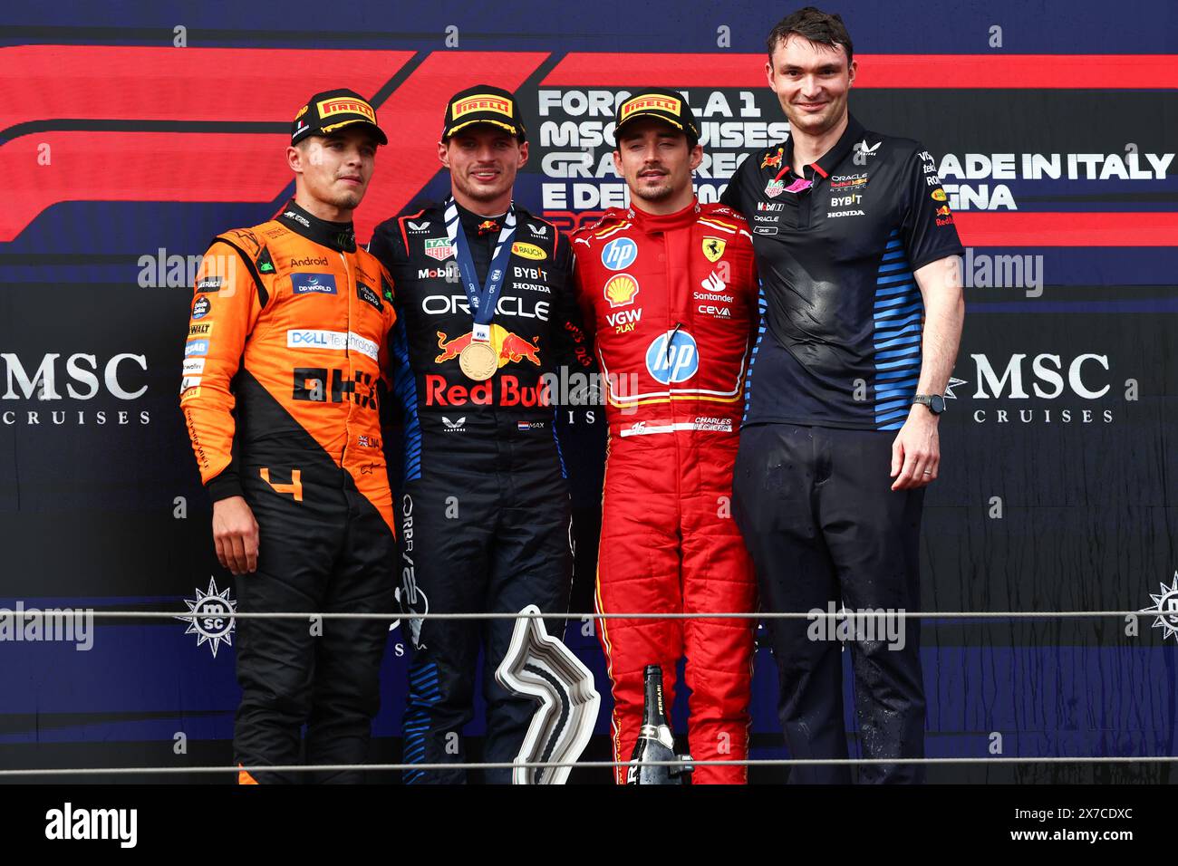 Imola, Italy. 19th May, 2024. The podium (L to R): Lando Norris (GBR ...