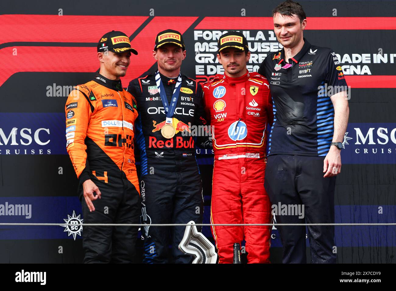 Imola, Italy. 19th May, 2024. The podium (L to R): Lando Norris (GBR ...